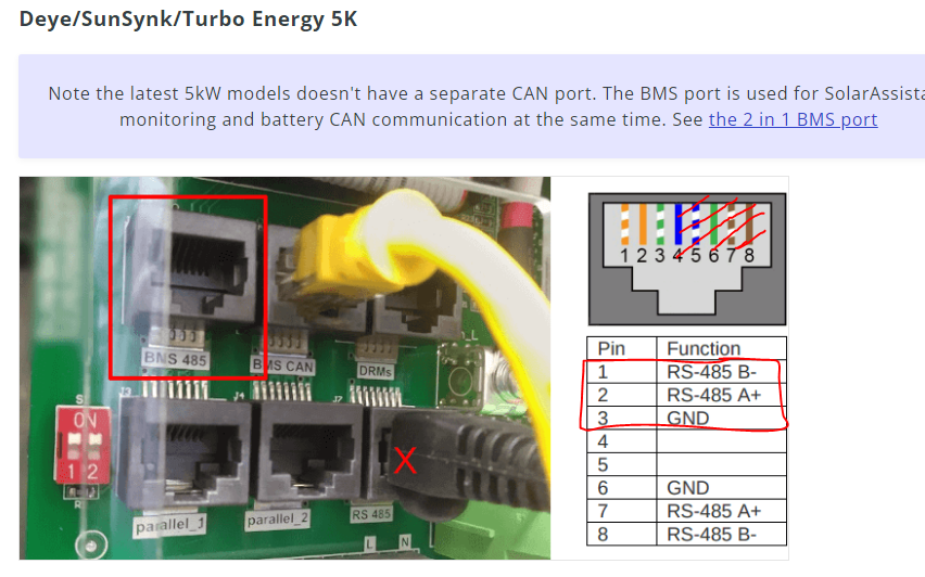 Sunsynk/Deye 8K Hybrid: Which cable it's needed to read rs485 port with ...